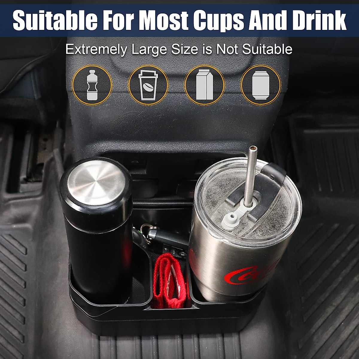 Sulokiy Rear Back Seat Dual Drink Water Cup Holder Compatible with for Ford Bronco 4 Door 2021-2023 with Magnetic Base Installation Storage Organizer Box Tray