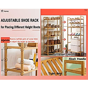 5 Tier Shoe Rack, Adjustable Boot Rack Shelf, Wood Boots Rack for Women, Bamboo Shoe Rack for Adult, Shoes Organizer for Entryway, Design Yourself, 16-20 Pairs, Easy Installation, 50"H x 10"W x 27"L