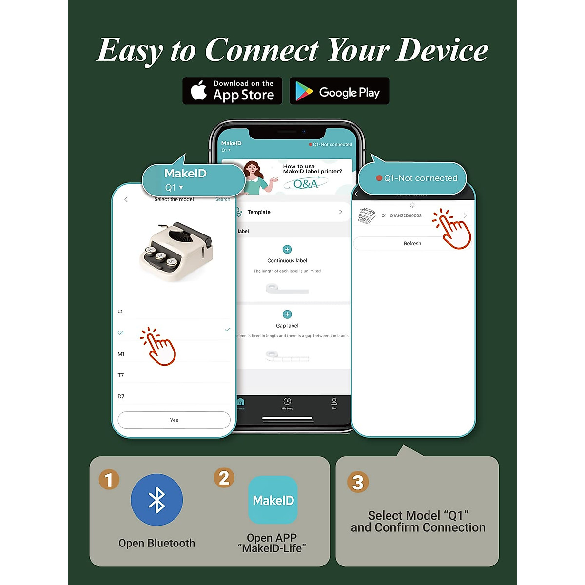 MakeID HD(300dpi) Label Maker Machine with 4 Rolls Tape, Bluetooth Multifunction Label Printer Available for Smartphone, Smart Sticker Maker with Multiple Templates for Office Home Organization