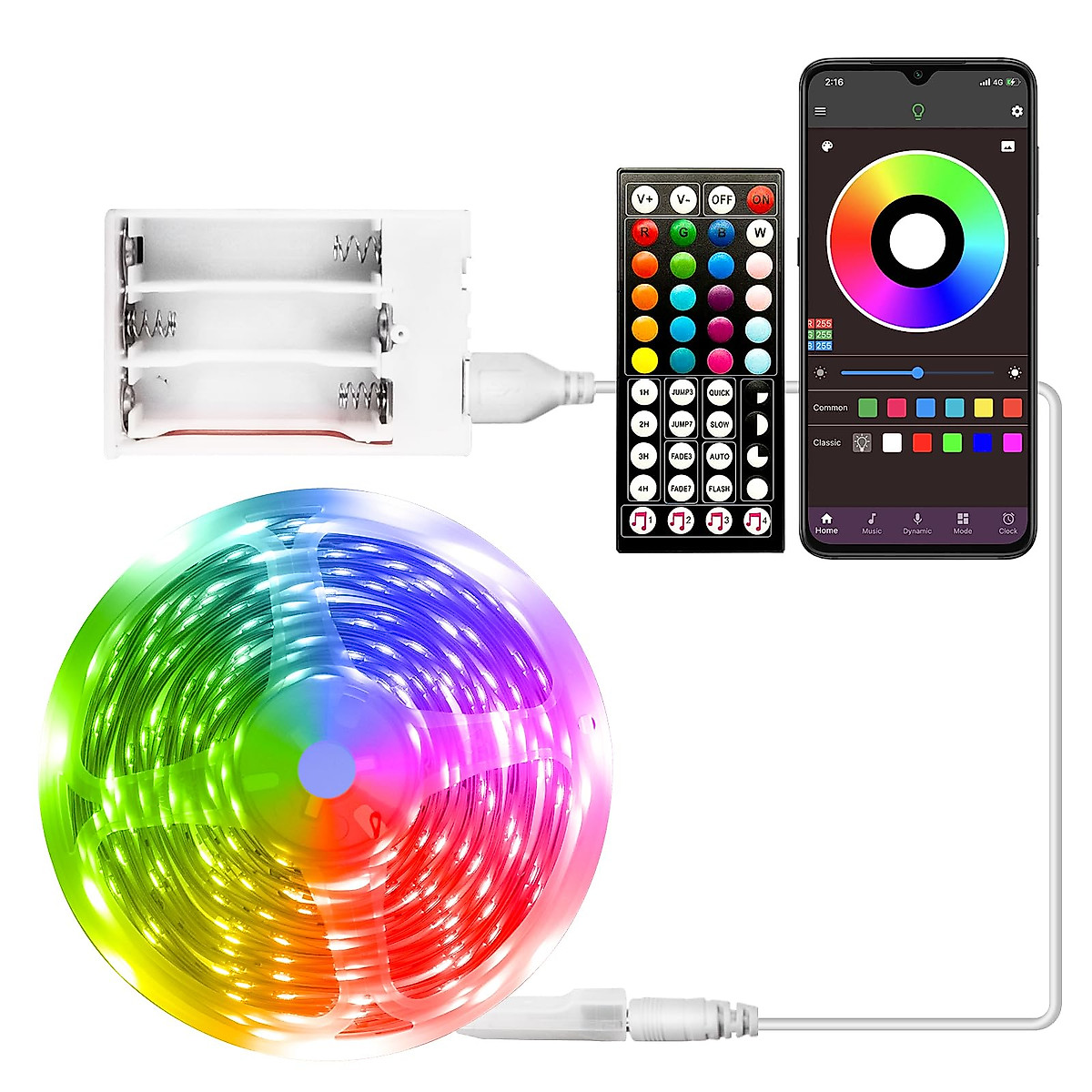 Battery Powered Led Strip Lights 25 ft, LED Lights for Bedroom Battery Operated Color Changing Lights Music Sync App Remote Control RGB USB Led Lights for TV, Room, Rope Lights