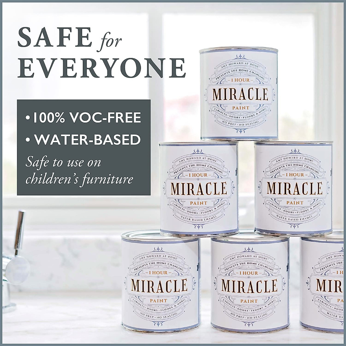 AMY HOWARD AT HOME - One Hour Miracle Paint - Water-Based Enamel Paint - Scrubbable Eggshell Finish Furniture Paint - All In One Paint - No Stripping, Sanding, or Priming - 32 OZ - Bergere Blue