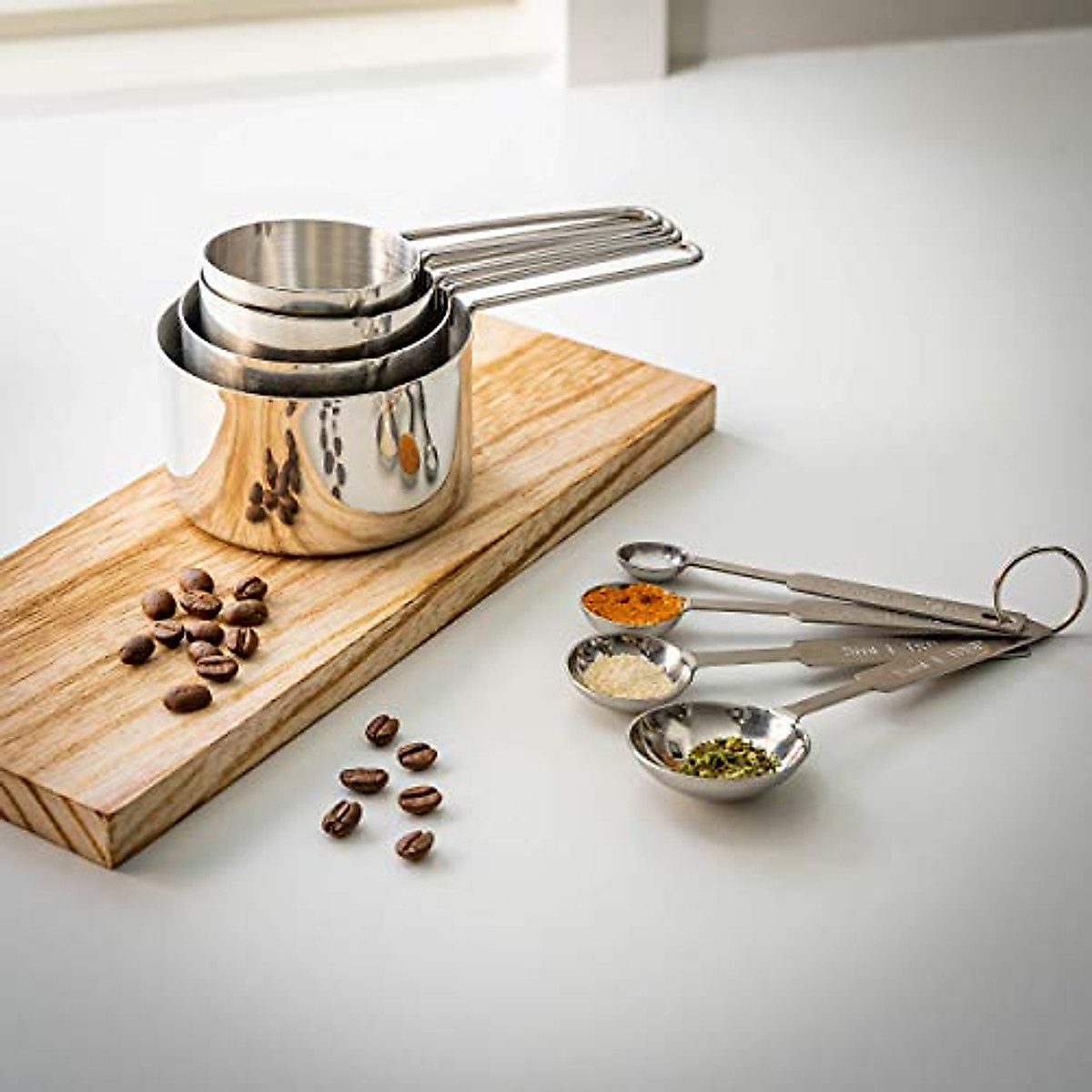 Tribal Cooking Metal Measuring Cups and Spoons Set - 8 Pieces - Professional Stainless Steel - Measuring Spoons Set - Measure Dry or Liquid Ingredients - Measuring Cups Sets for Baking and Cooking