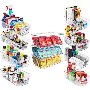 Utopia Home Set of 11 Organizers-8 Pantry Organizers (4 Large & 4 Small Drawers) & 3 Stackable Tea Bag Organizer Box with Clear Top Lids - Plastic Storage Racks for Freezers, Kitchen and Cabinets