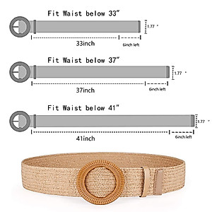 Women Belts For Dresses, Elastic Straw Rattan Waist Band With Large Buckle