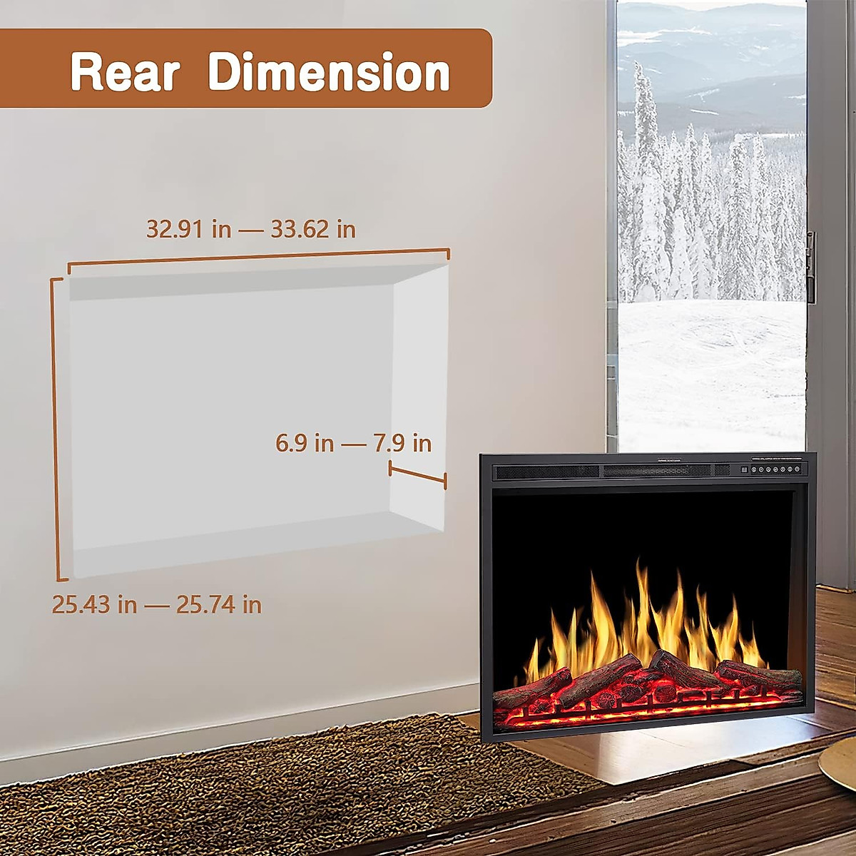 Havato 34 inch Electric Fireplace Inserts, Recessed Electric Stove Heater with Adjuatble Flame Colors, Log Colors, Flame Speed and Brightness, Remote Control & Time,750W/1500W