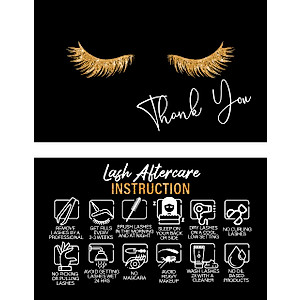 100 Pack English Lash Extension Aftercare Cards With Thank You Note, Size 3.5”x2” inches, fake eyelashes care cards with complete instructions, Black