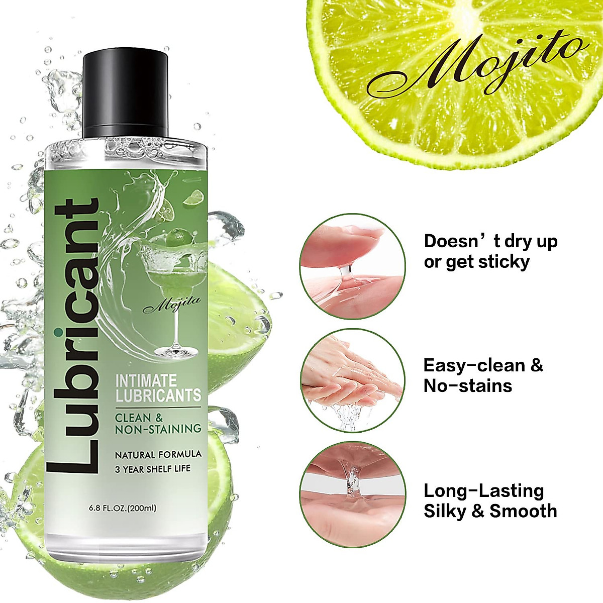 BED GAME No-Alcohol Water-Based Personal Lubricant, No Rinse Mojito Flavored Lube, Intimate Longlasting Non-Sticky Gel for Couples Massage (Mojito)