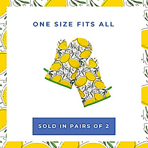 Kotton Culture Oven Mitt Set of 2 Cooking Microwave Hand Gloves 100% Quilted Cotton Extra Long and Heat Resistant Machine Washable Flexible (Lemon, 8 x 13 Inches)