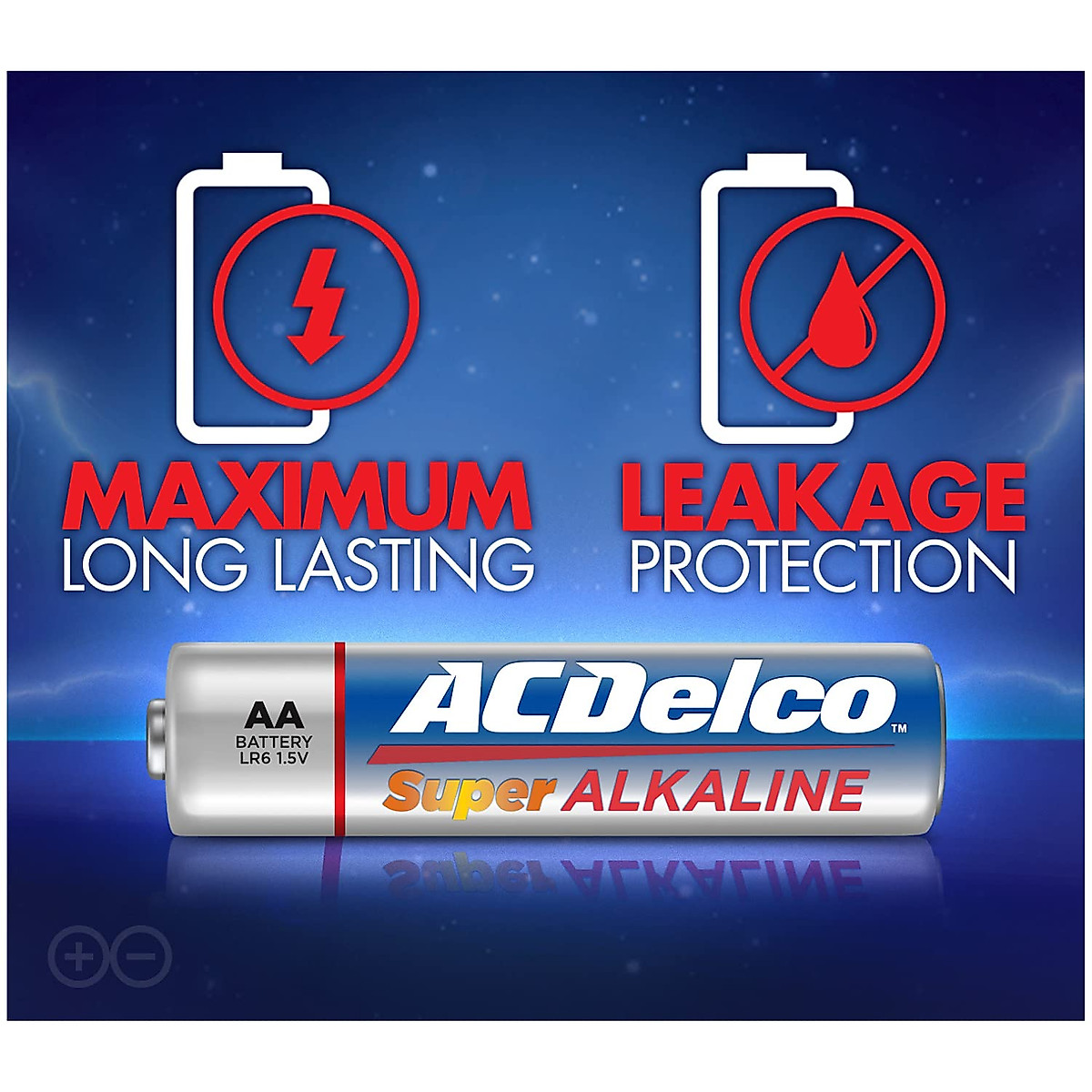 ACDelco 100-Count AA Batteries, Maximum Power Super Alkaline Battery, 10-Year Shelf Life, Reclosable Packaging