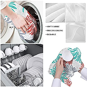 Zadaling Chrysanthemum Red Green Gray Turquoise Kitchen Towels, 18x28 Inches Soft Dish Cloth,Cotton Tea Towels/Bar Towels/Hand Towels for Bathroom(2 Pack)
