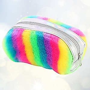 Plush Pencil Case Pen Bag: Zipper Rainbow Pencil Pouch Make Up Cosmetic Bag Stationary Organizers for Girls Boys Home School