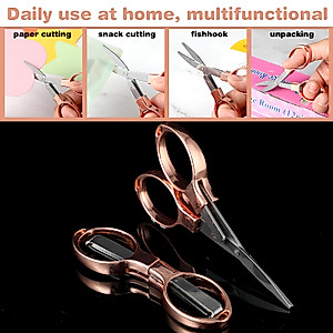 JIEYAO 2 Pcs Folding Scissors, Portable Travel Scissors, Safe Small Scissors Stainless Steel Retractable Mini Scissors Glasses-Shaped Telescopic Cutter for Nursing Home Office Fishing Trip(Rose Gold)