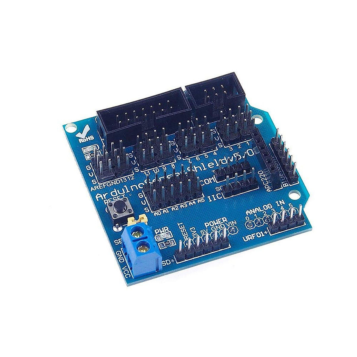DAOKI Sensor Shield V5.0 Expansion Board UNO MEGA R3 V5 for Arduino Electronic Building Blocks of Robot Genuino System with Dupont Cable + Power Wire