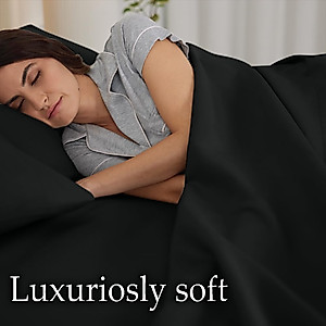 lalaLOOM Full Bed Sheet Set, Soft Microfiber Hotel Luxury Bedding, Extra Deep Pocket, 4 Piece Sheets and Pillowcase Sets, Breathable Wrinkle, Fade Resistant, Easy Care Machine Washable Linen, Black