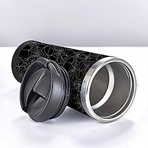 WONDERTIFY Spider Web Coffee Cup Halloween Gothic Scary Netting Coffee Mug Stainless Steel Bottle Double Walled Thermo Travel Water Metal Canteen Black Grey