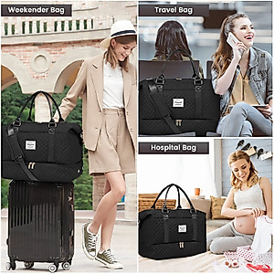 LOVEVOOK Travel Duffle Bag, Weekender Bags for Women with Shoe Compartment, Carry on Bag with Toiletry Bag, Gym Bag with Wet Pocket, Hospital Bags for Labor and Delivery, Black