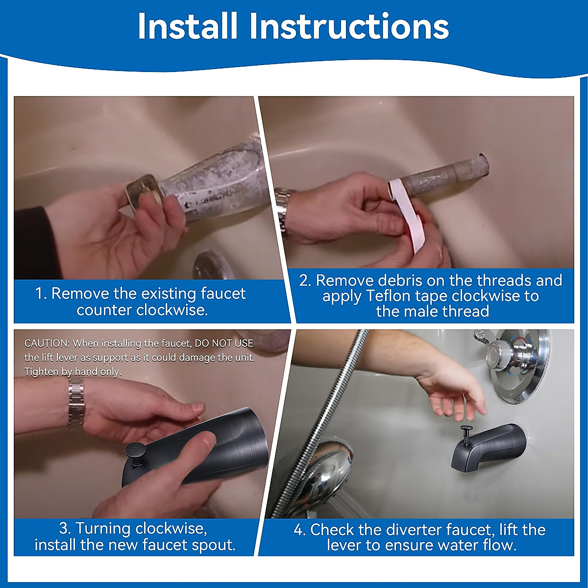 Dreyoo Universal Bathroom Tub Spout Compatible with Westbrass E531D-1F-62, Fits 4 Inch Reach Wall Front Mount Tub Spout with Shower Diverter 1/2'' IPS Inside Thread Bathtub Faucet (Oil Rubbed Bronze)