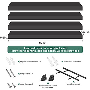 VOGGV Black Floating Shelves for Wall, Wall Mounted Shelves with Invisible Brackets, Wall Shelves for Bathroom, Bedroom, Office, Living Room, Kitchen, Shelves for Wall Decor Storage, Set of 4