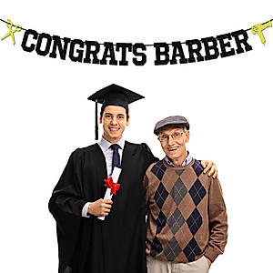 Black Glitter Congrats Barber Banner - Congrats graduation Sign for Barber, Congrats Grad Party Decorations for Barber