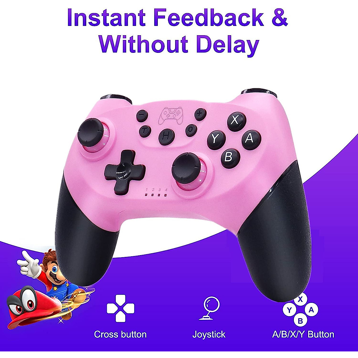Rzzhgzq [2024 New Version] Wireless Controller for Switch/Switch Lite,Pink Switch Pro Controller Gamepad Joypad Remote with Gyro Axis, Turbo and Adjustable Dual Shock Wireless Controller for Girl