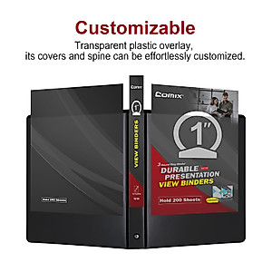 COMIX Sturdy 3 Ring Binder 1 inch with Clear View Cover, 1" Round Ring View Binder, PVC-Free, 200 Sheets Capacity of US Letter Size Paper, Office ＆ School Supplies, 12 Pack (Black)