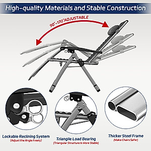 Elevens Oversized Zero Gravity Chair, 30in Reclining Patio Lounge Chair with Removable Cushion & Tray, Patio Lounge Chair with Adjustable Headrest, Support 500 lbs, Gray