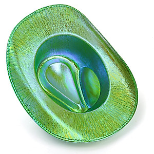 Cididu Set of 4 Holographic Space Cowgirl Hat, Metallic Space Cowboy Party Hat with Heart Glasses for Women, Neon Sparkly Glitter Disco Cowgirl Rave Hat for Costume Dress Up Party Accessories