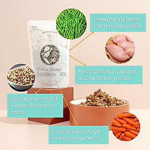 TOP SHELF DOG Chicken Dinner Meal I All Natural Fresh Human Grade Pre Made Dog Food Topper I Mixer, Treat, Additive for Nutrition for Picky Eaters, Puppies, Senior Dogs, Gluten Free (7 x 8oz Pouches)