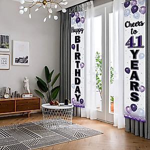 LASKYER Happy 41st Birthday Purple Door Banner - Cheers to 41 Years Old Birthday Front Door Porch Sign Backdrop,41st Birthday Party Decorations.