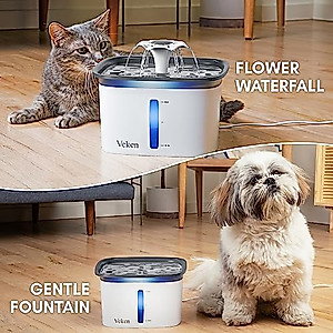 Veken 95oz/2.8L Pet Fountain, Automatic Cat Water Fountain Dog Water Dispenser with Smart Pump for Cats, Dogs, Multiple Pets (Grey, Plastic)