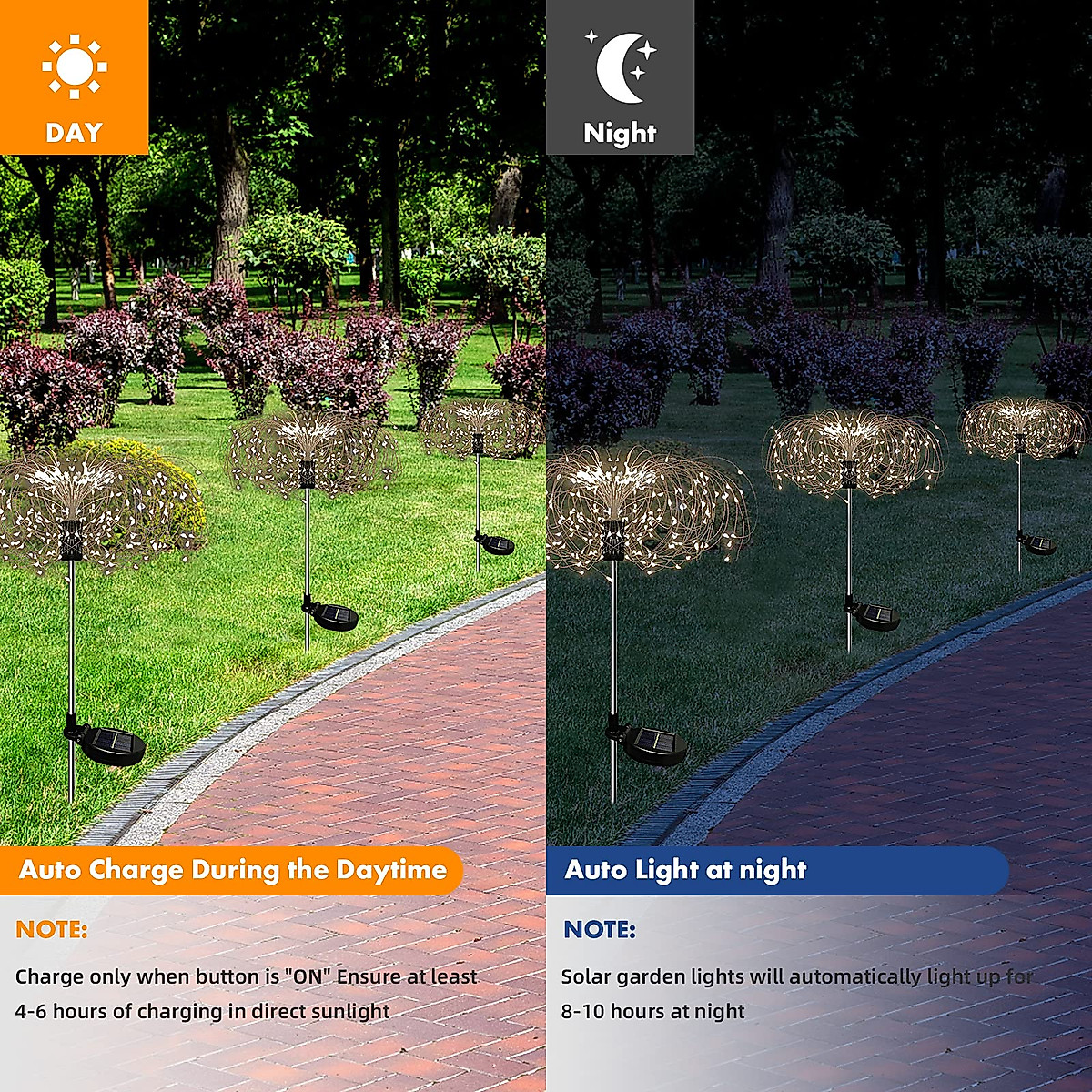 HFLYJPYW Solar Garden Lights Solar Fireworks Lights 150 Lights 2 Pack Solar String Lights with 2 Lighting Modes Garden, Terrace, Courtyard, Flower Bed, Party (Warm White) (Warm White)