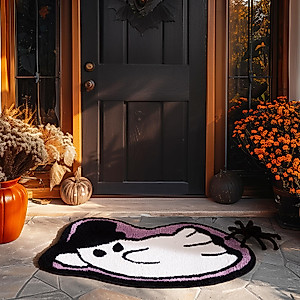 Phantoscope Happy Halloween Rug Ghost Shaped Area Rug, Soft Plush Mat for Front Door Living Bedroom Bathroom, Non-Slip Decorative Rug, Gothic Halloween Decor Door Mat, White/Purple 27.5 x 55 inch