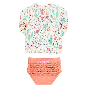 RuffleButts® Baby/Toddler Girls Desert Blossoms Long Sleeve Zipper Rash Guard Bikini - 18-24m