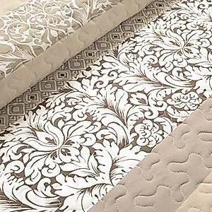 Lush Decor Boho Stripe Reversible Cotton Quilt 3-Piece Set, Full/ Queen, Neutral - Bold Colorful Bohemian Bedding Set