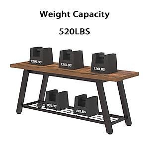 Oastreeful Storage Bench Industrial Rustic Wooden and Metal Entryway Shoe Boots Storage Rack Long Bench Seat for Hallway Bedroom Retro Brown Farmhouse Style