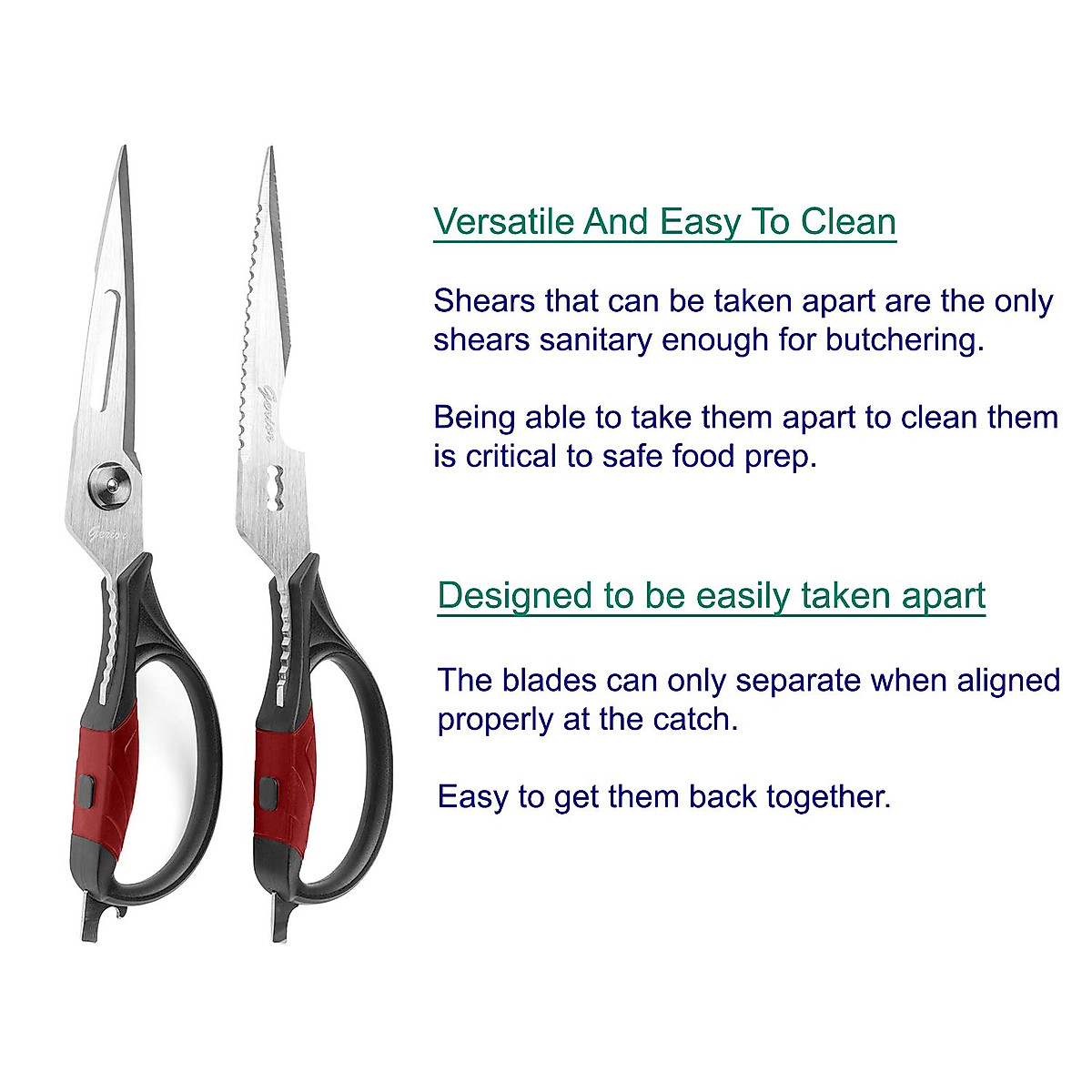 Kitchen Scissors - Heavy Duty Utility Come Apart Kitchen Shears for Chicken, Meat, Food, Vegetables - 9.25 Inch Long Black & Red