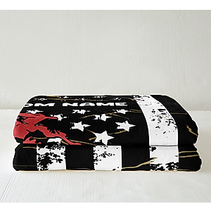 Erosebridal Custom Name Dirt Bike Throw Blanket, American Flag Fleece Blanket Throw Size,Motocross Rider Extreme Sport Sherpa Blanket United States Federations Stars Fuzzy Blanket for Kids Boys Teens