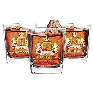 Set of 3, 6, 8 and More Custom Engraved Square Rocks Glasses for Groom, Groomsman - Personalized Whiskey Glass for Wedding Party - Lion Style (3)