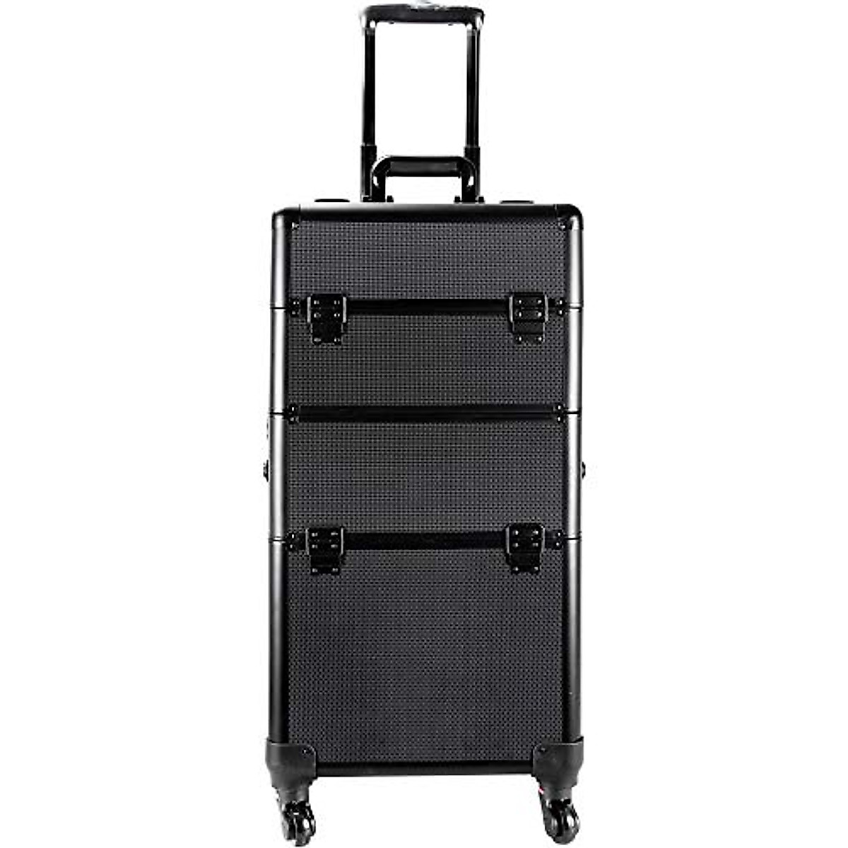 Ver Beauty 3-in-1 Professional 4 Removable Wheels Rolling Aluminum Art Craft Supplies Makeup Tattoo Artist Tool Case Organizer Easy-Slide Extendable Trays with Dividers Mirror, Black Dot