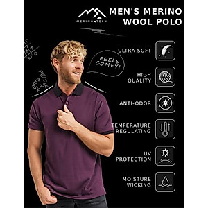 Merino Wool Polo Shirt Men - Anti-Odor 100% Merino Wool Shirts for Men Short Sleeve Breathable (Medium, Heathered Grey Polo)