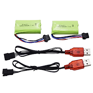 Blomiky 2 Pack 7.4V 2S 600mAh Li-ion Rechargerable Battery with SM-4P Plug and Charger Cable Compatible with Some Water Ball Blasters and DE85 RC Cars/JF-71A Battery