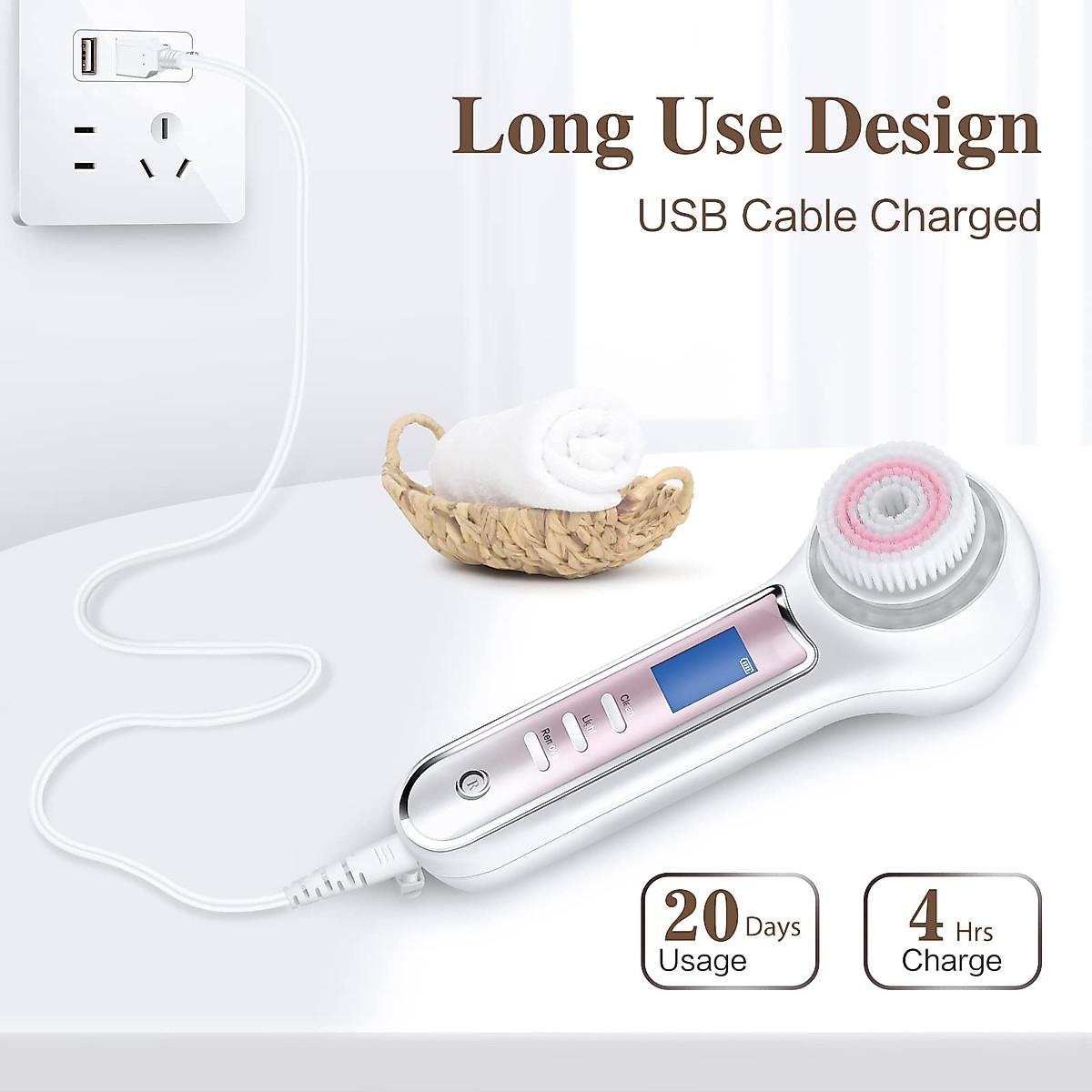 Facial Cleansing Brush Rechargeable,Blackhead Remover Vacuum Tool,IPX7 Waterproof 3 in 1 Face Scrubber for Exfoliating, Massaging and Deep Pore Cleansing