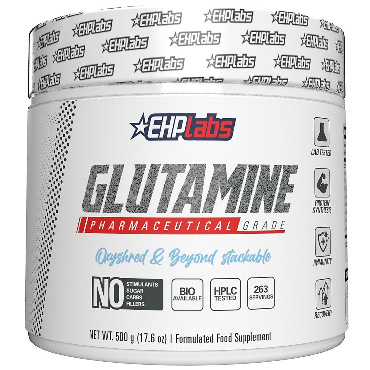 EHP Labs L Glutamine Powder Amino Acids - L-Glutamine, Workout Recovery, Immune Health & Gut Health Support (500g) - 100 Servings