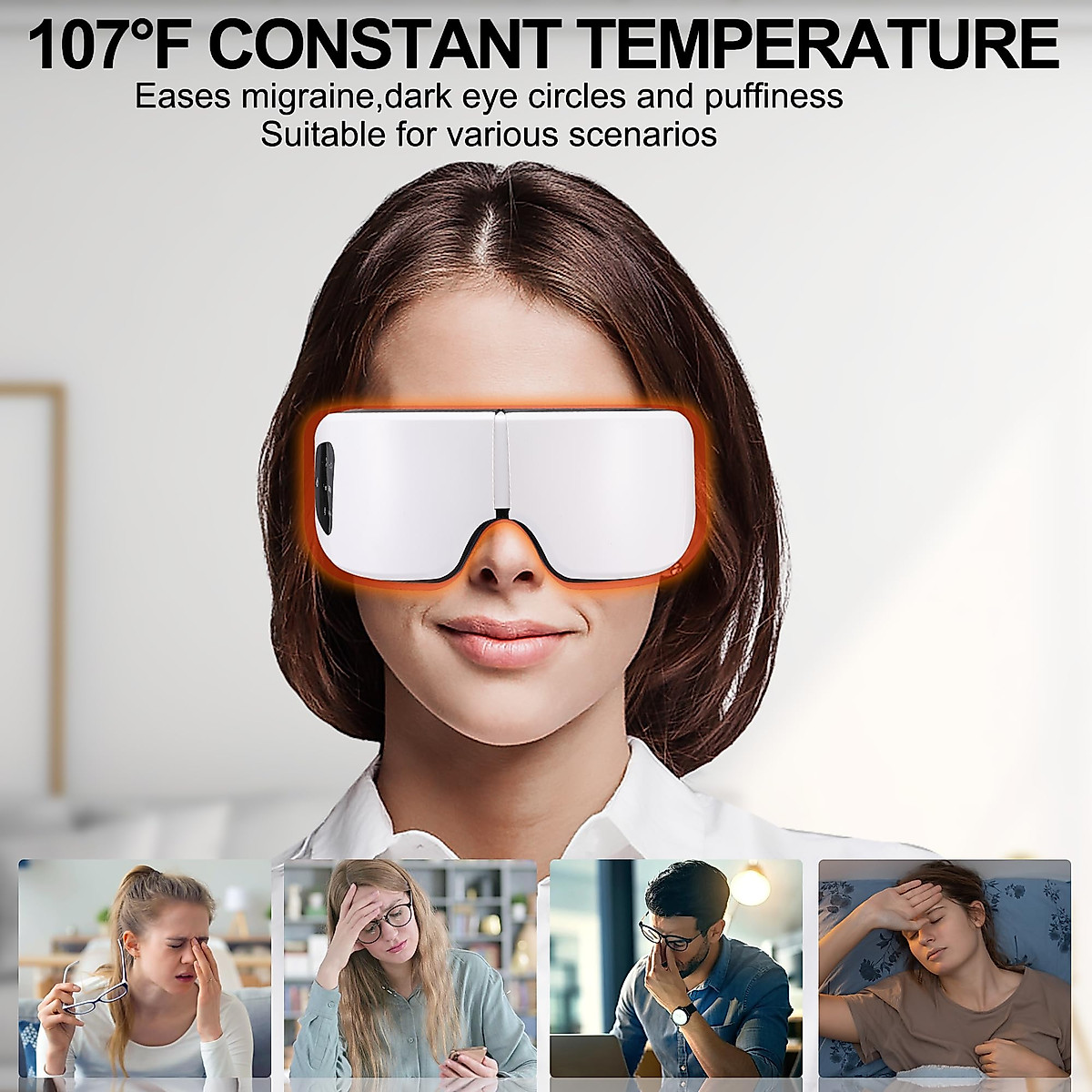 ESLYYDS Eye Massager with Heat,Smart Eye Massager for Migraines,6 Modes with Bluetooth Music,Heat Compression Eye Massage,Heated Eye Massager Foldable for Migraines Headaches Dark Circles Puffiness,