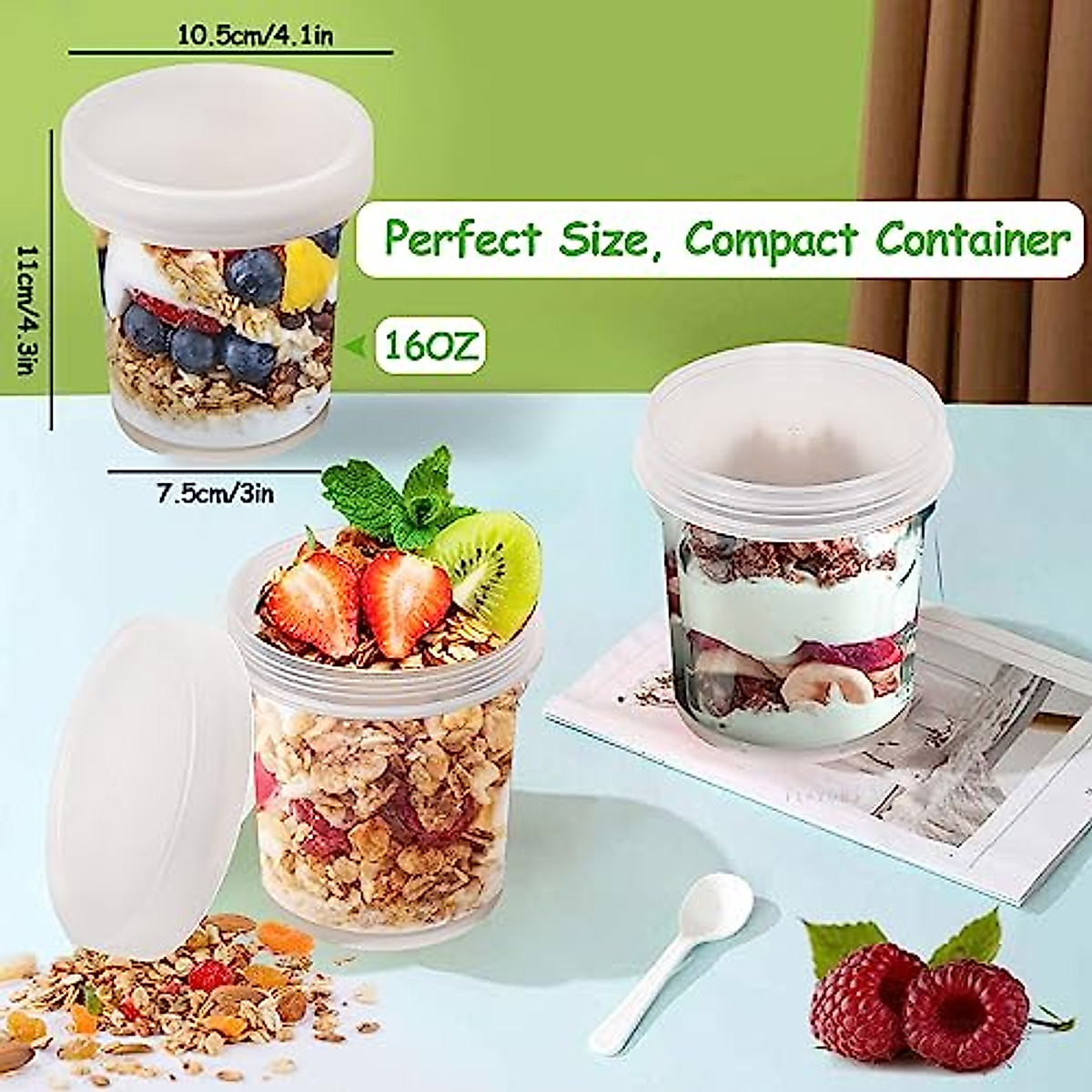 WBKTOOL Overnight Oats Containers with Lids - 5 Pack 16 oz Deli Food Storage Containers - Small To Go Plastic Yogurt Container for Soup, Salad, Freezer