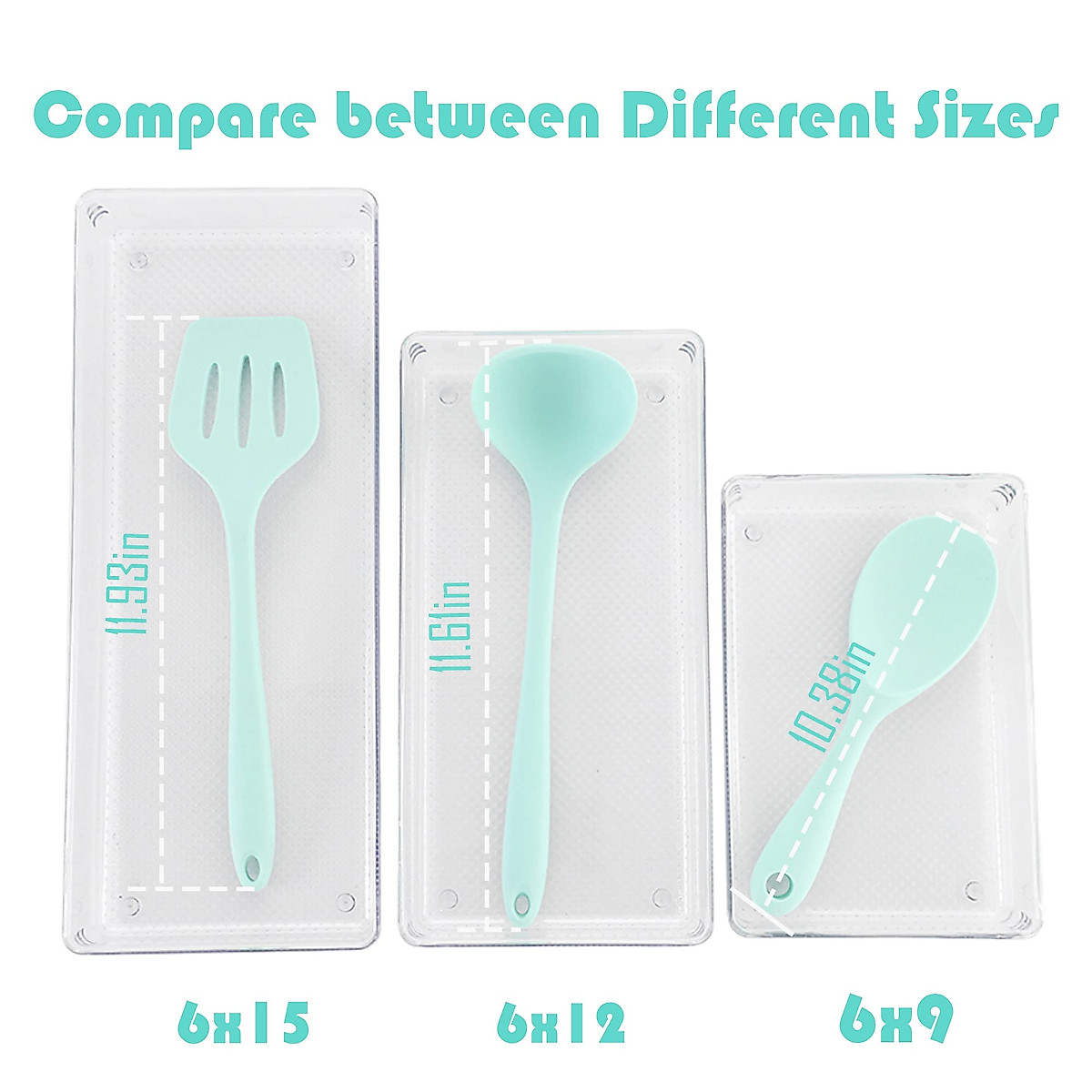 3 Pack Clear Plastic Drawer Organizer Tray Cutlery Utensil Makeups Drawer Organizers 12" X 6"