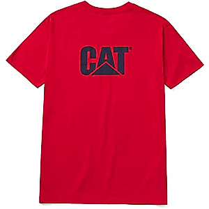 Caterpillar Men's Trademark T-Shirts with Shape-Retention Rib Trim Spandex, Tagless Neck, and CAT Logo on Left Chest, Hot Red Eclipse, X-Large