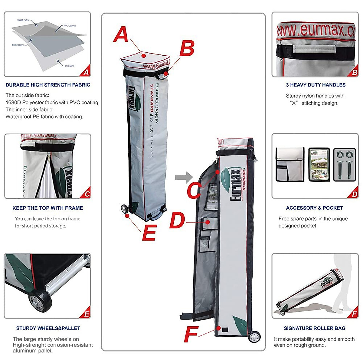 Eurmax USA 10 x 10 Pop up Canopy Pergolas Tent Outdoor Party Canopies with 4 Removable Zippered Sidewalls and Roller Bag Bonus 4 Canopy Sand Bags & 24 Squre Ft Extended Awning(Blue)