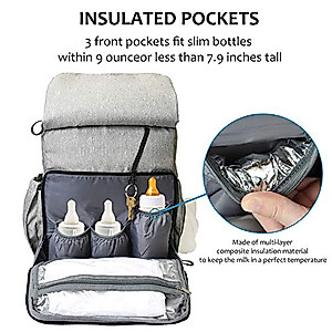 Baby Diaper Bag Backpack with Changing Pad, Changing Backpack with 13 Pockets and Stroller Straps, Large Capacity, Grey, Best Gift for Mom/Wife