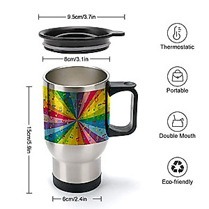 Music Notes with Colorful 14 Oz Coffee Tumbler with Handle Insulated Stainless Steel Car Mug Travel Cup Silver-Style